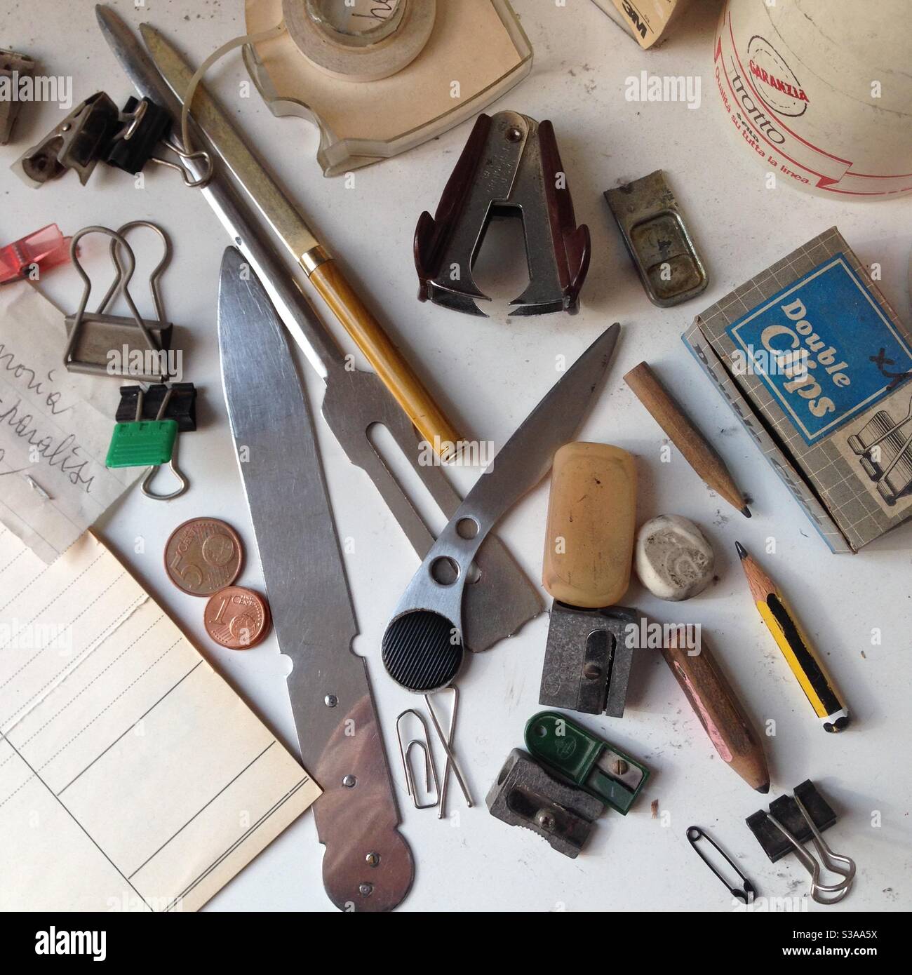 Miscellaneous used stationary objects Stock Photo - Alamy