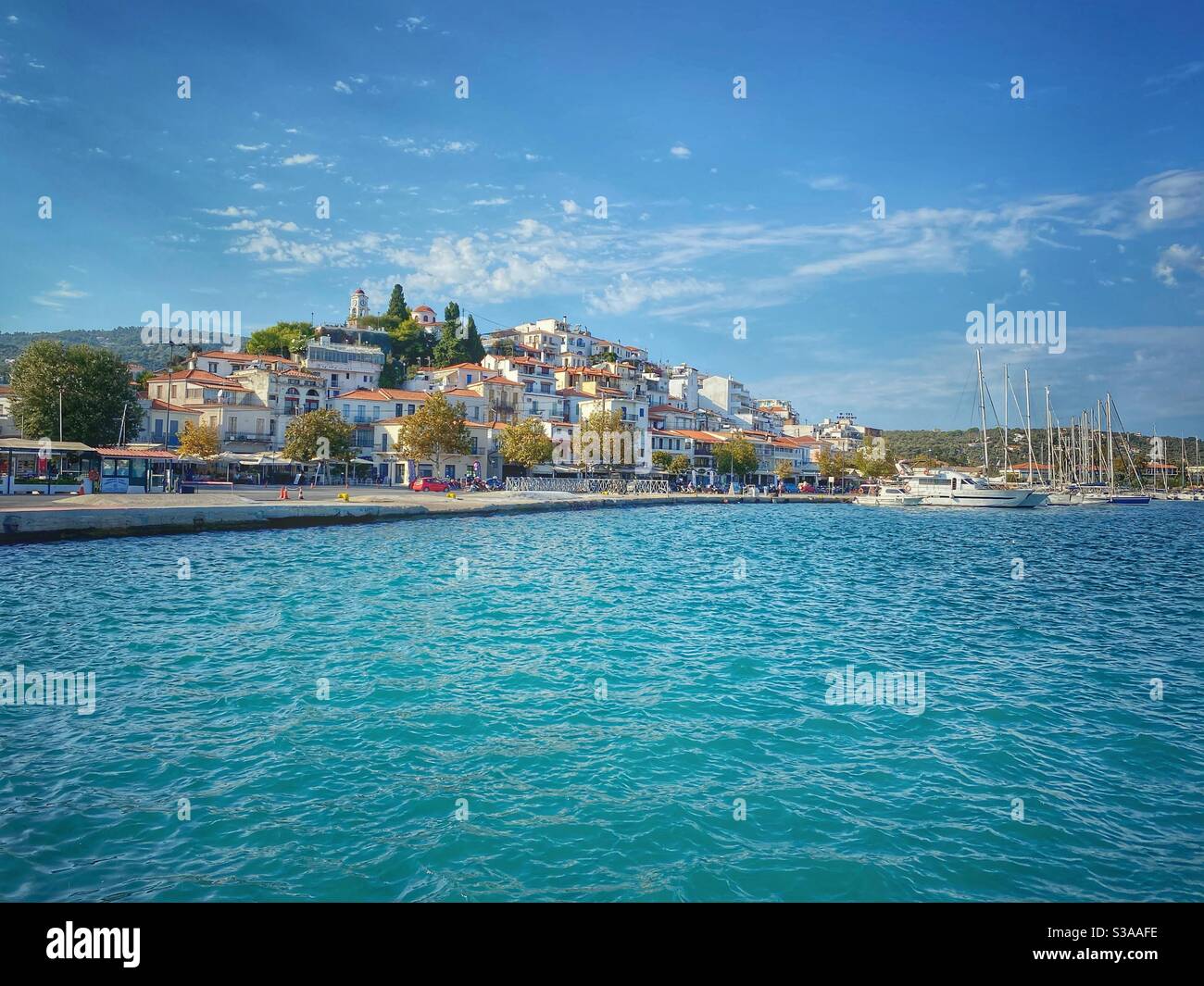 Sea view at Skiathos town and harbor Stock Photo - Alamy
