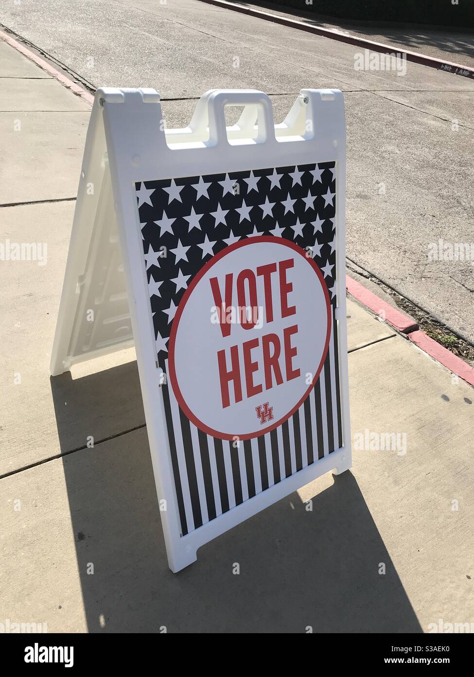 “Vote Here” sign at the University of Houston early voting location in ...