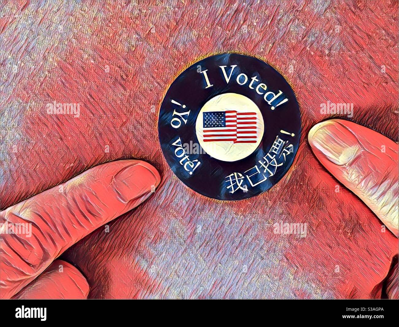 I voted sticker with fingers pointing Stock Photo - Alamy