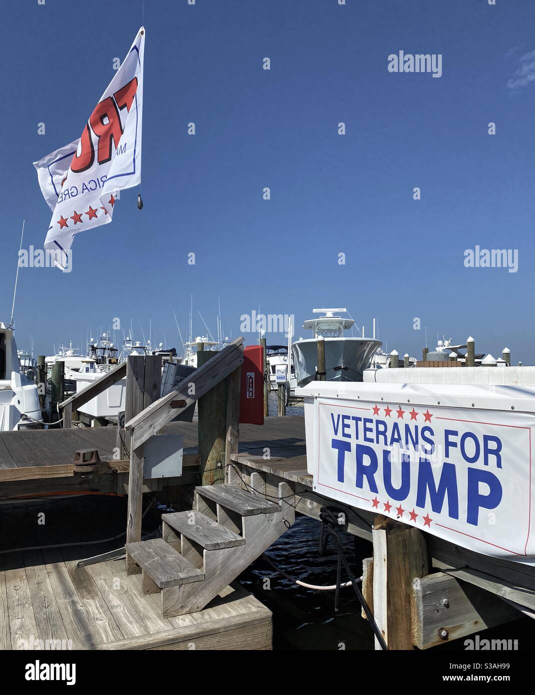 Presidential political support signs for Donald Trump at a boat marina ...