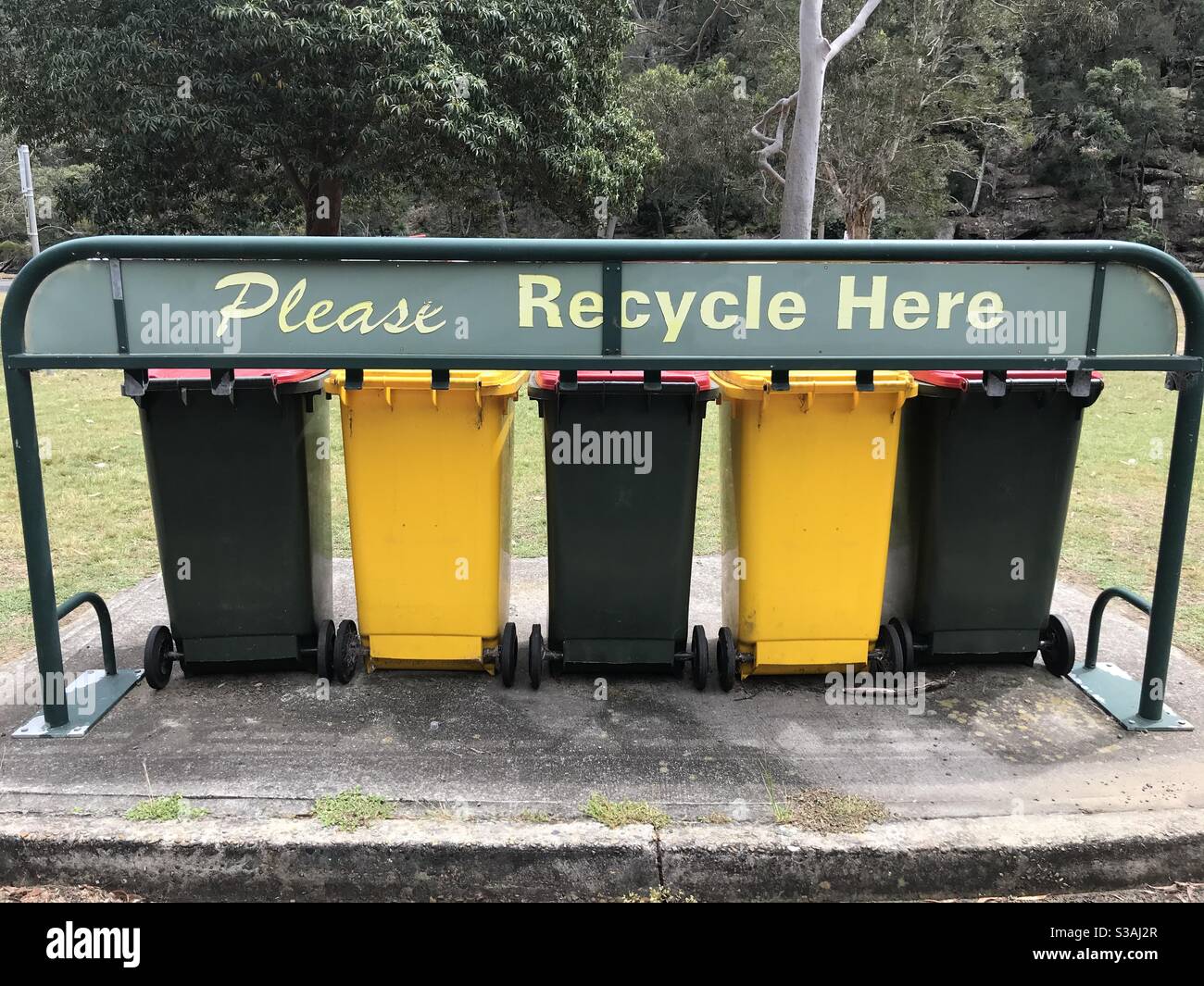 Please recycle here. Five bins at Apple Tree Bay, Mount Colah, Sydney ...