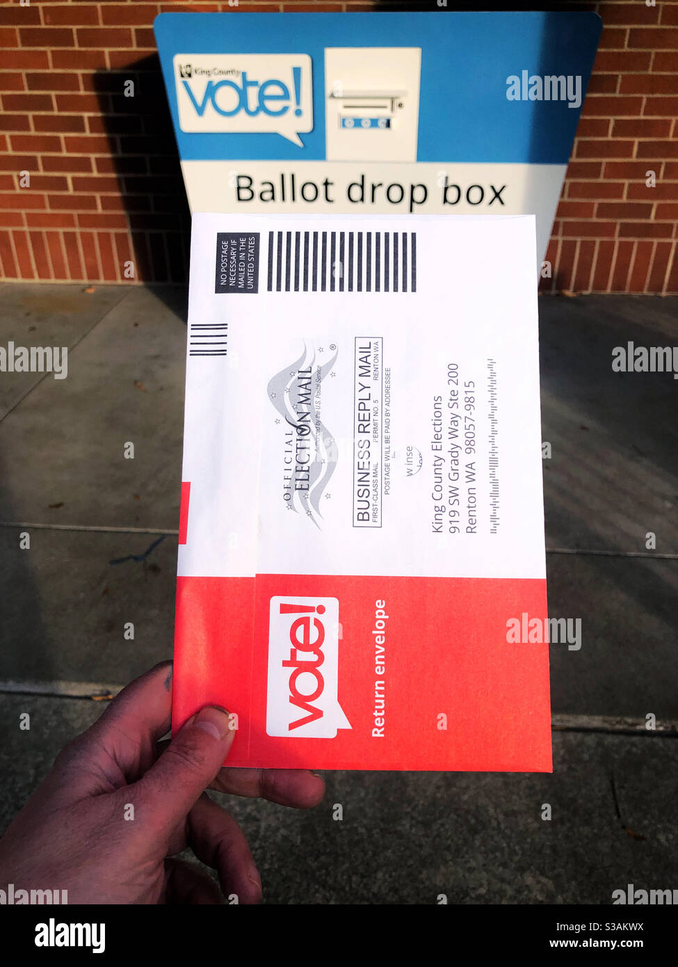 Vote ballot ready to be dropped into the drop box in Issaquah, WA Stock ...