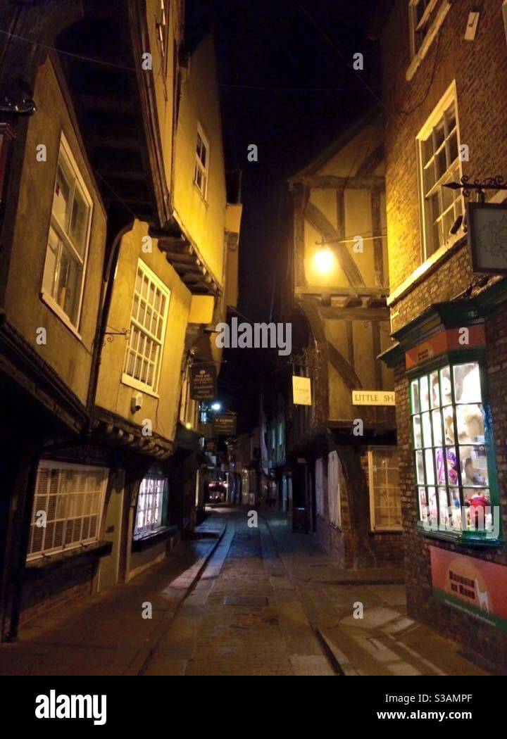 The Shambles, York at night Stock Photo - Alamy