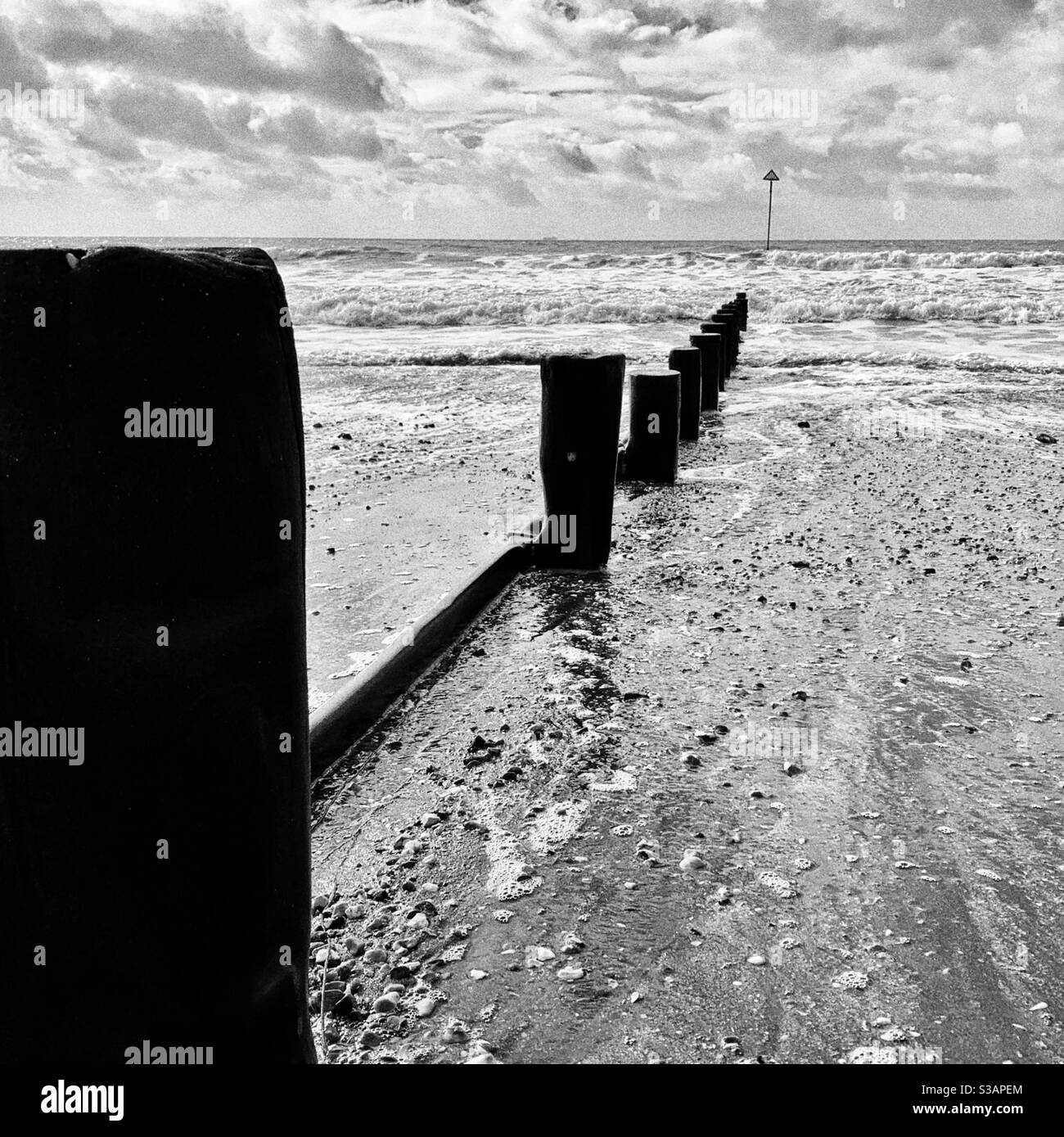 Coastal defence groyne Black and White Stock Photos & Images - Alamy