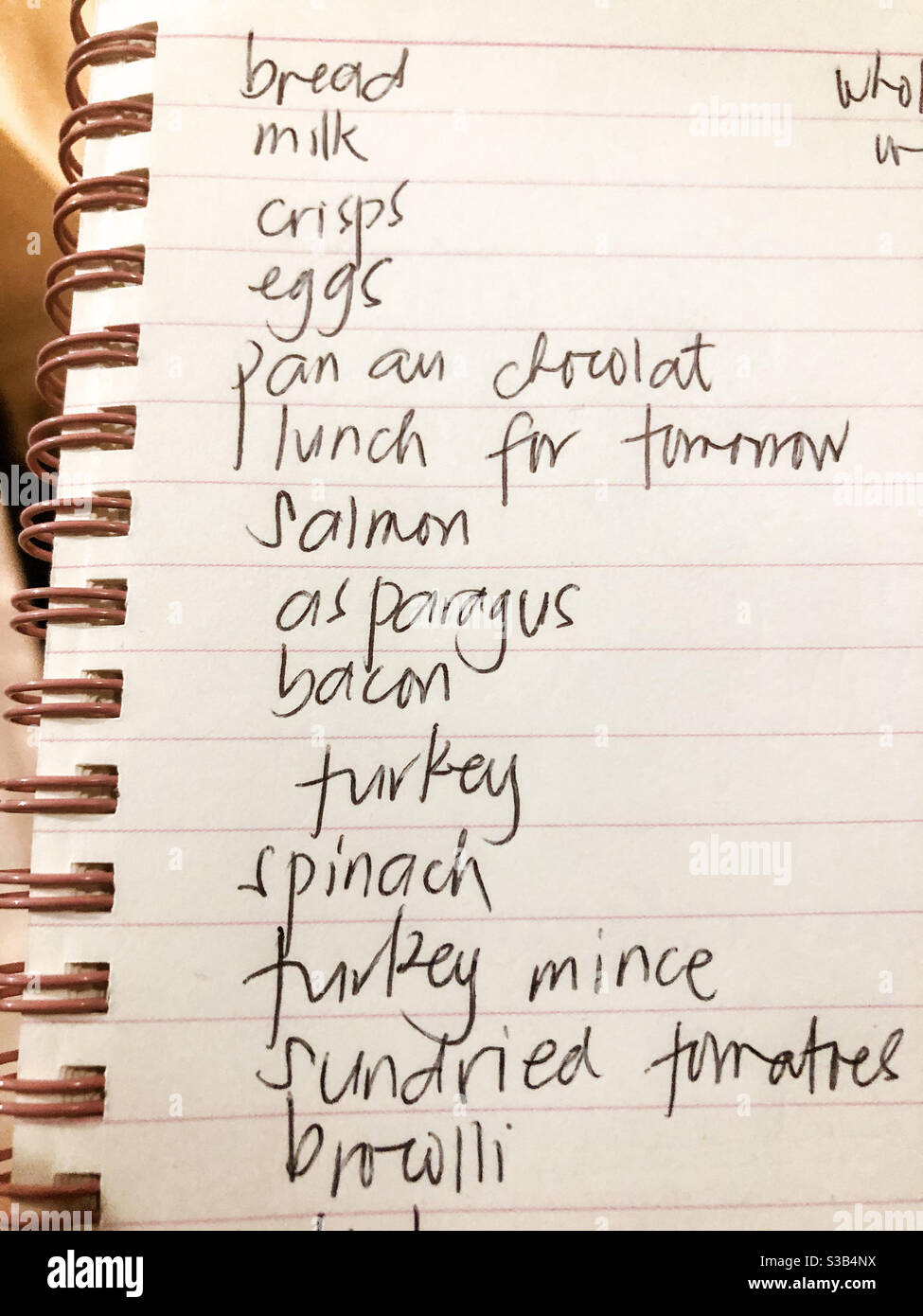 Handwritten Grocery List