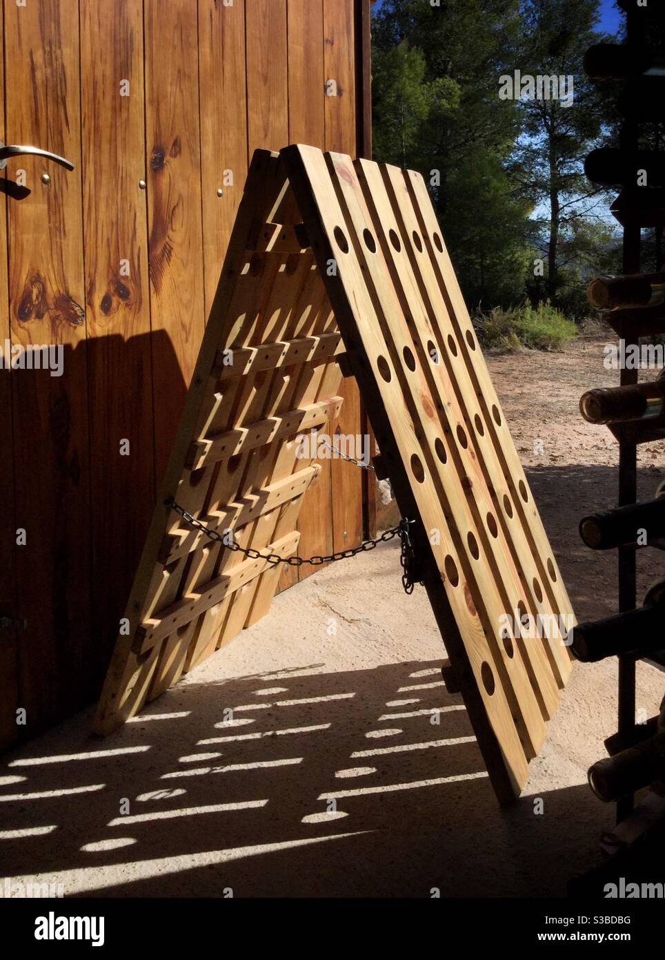 A fifty bottle pupitre (riddling rack) for sparkling wine remuage ...