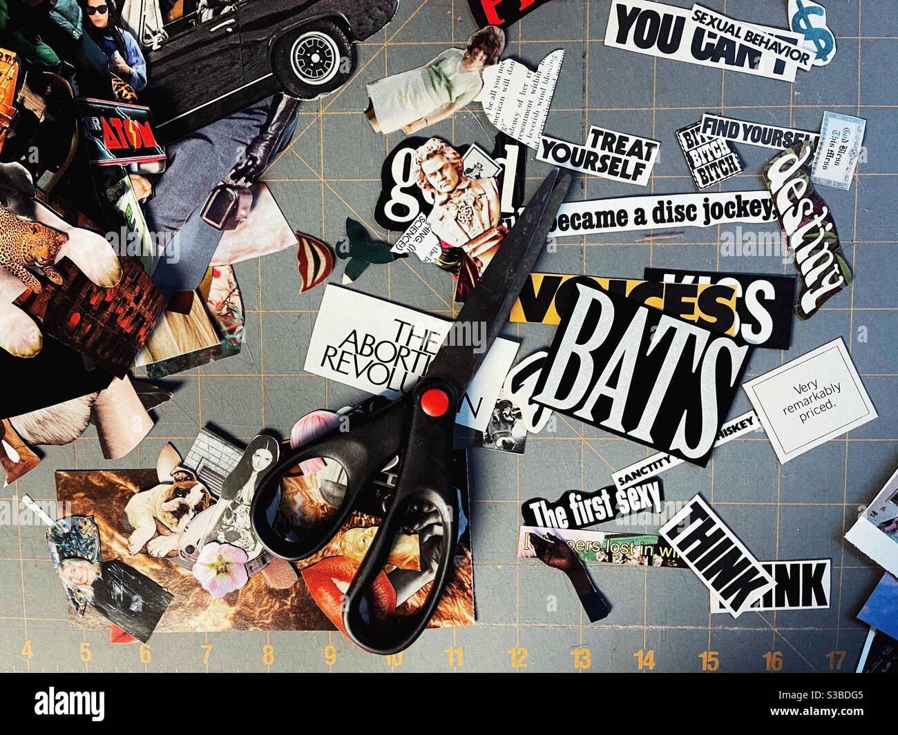 Collage artist workspace Stock Photo - Alamy