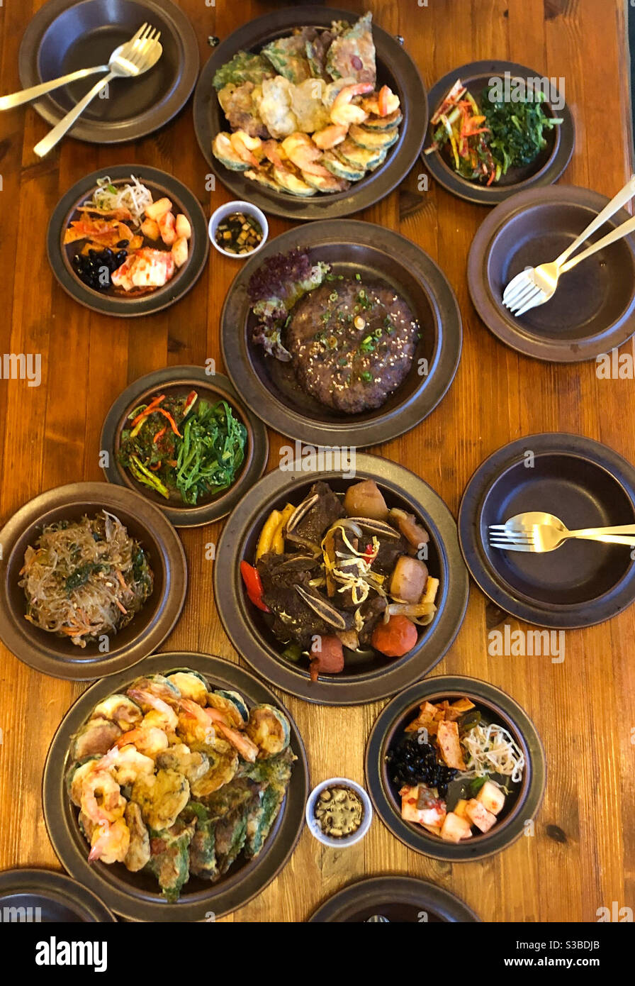 Korean take-out feast at home Stock Photo - Alamy