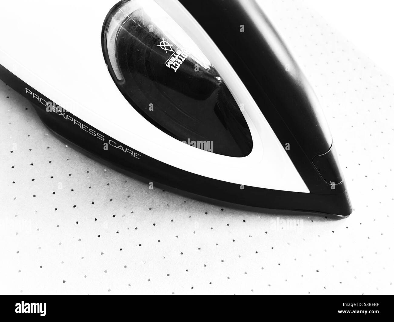 Graphic, high contrast black and white still life of steam iron from ...
