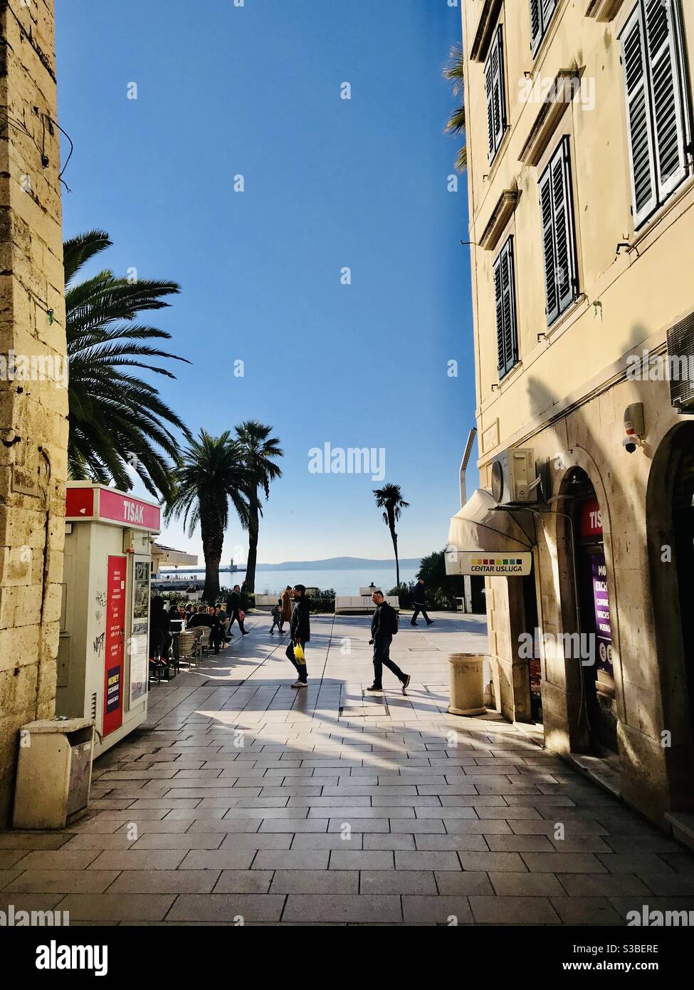 An entrance to the seafront in the Adriatic port of Split, Croatia ...