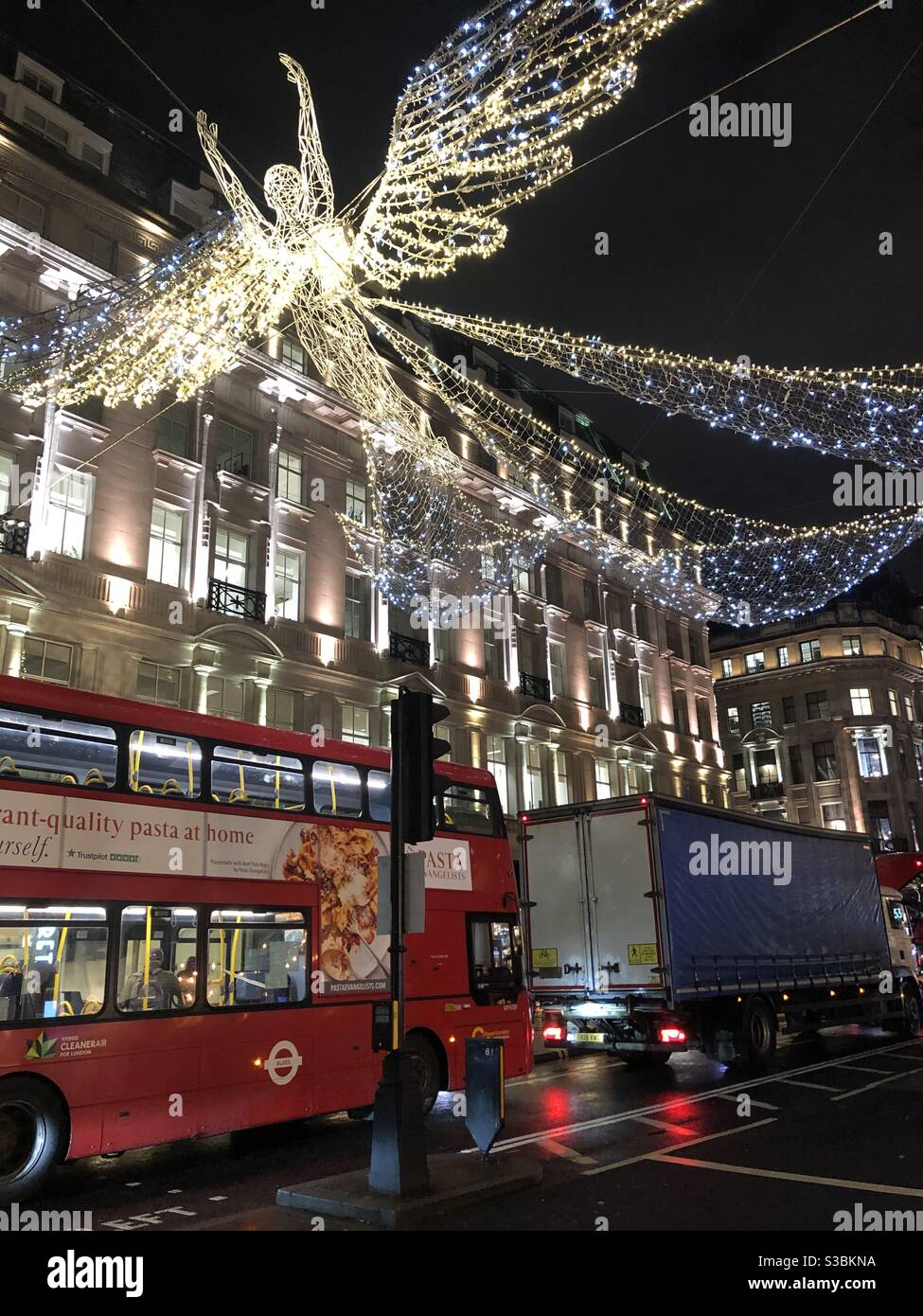 Angel Christmas lights on regent street London UK Stock Photo - Alamy