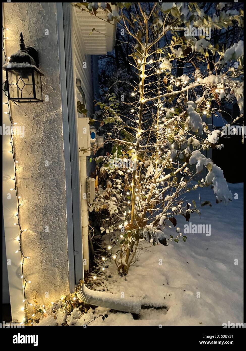 Christmas snow lights Stock Photo - Alamy