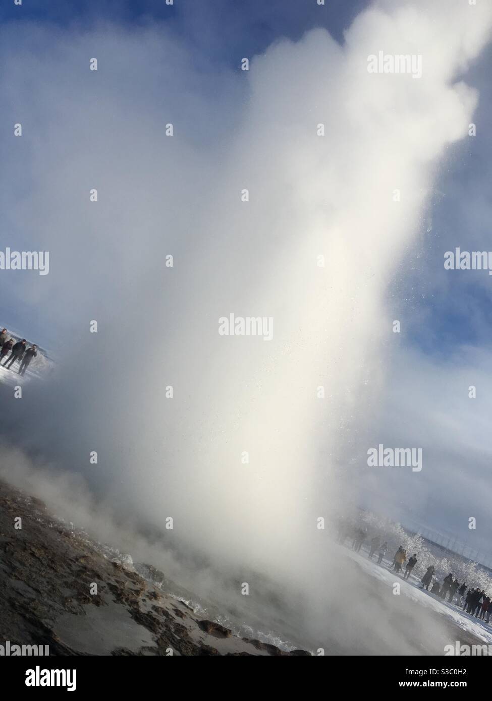 Strokkur geyser eruption Iceland in winter snow Stock Photo - Alamy
