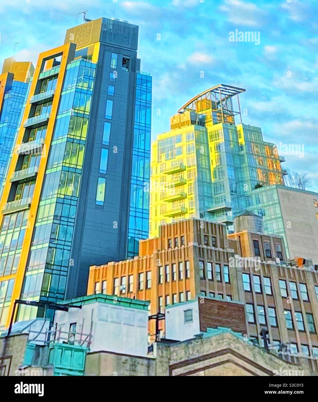 Colorful image of high-rise buildings in Manhattan looking toward ...