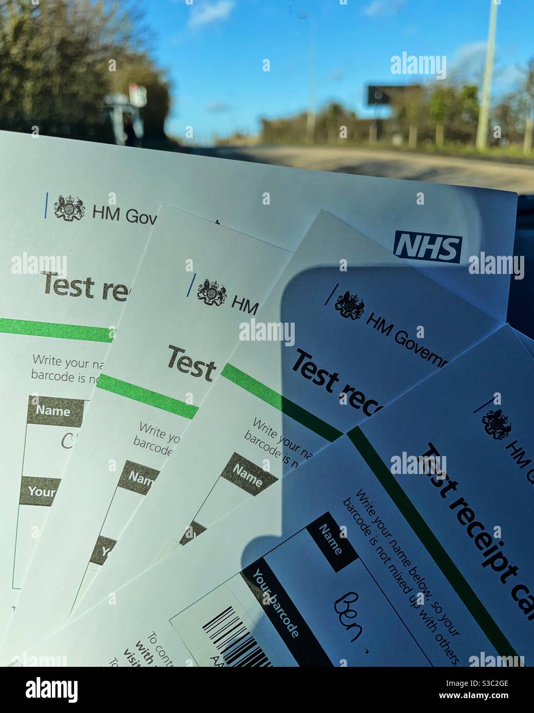 NHS (Serco) drive through facility COVID test paperwork Stock Photo - Alamy