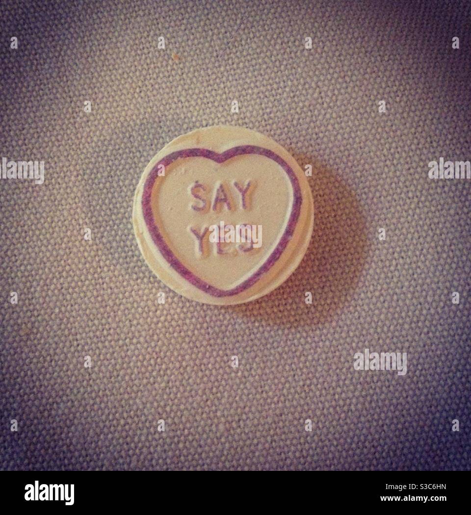Say yes love hearts sweets Stock Photo - Alamy