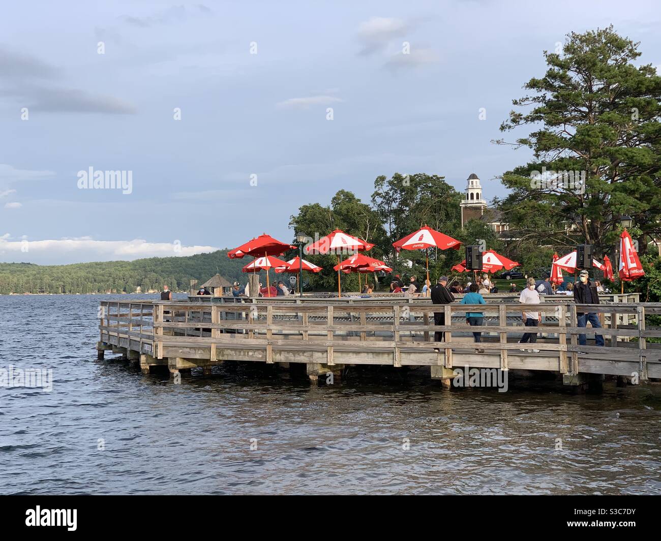 Outdoor summer dining at Town Docks Restaurant, Meredith, New Hampshire ...