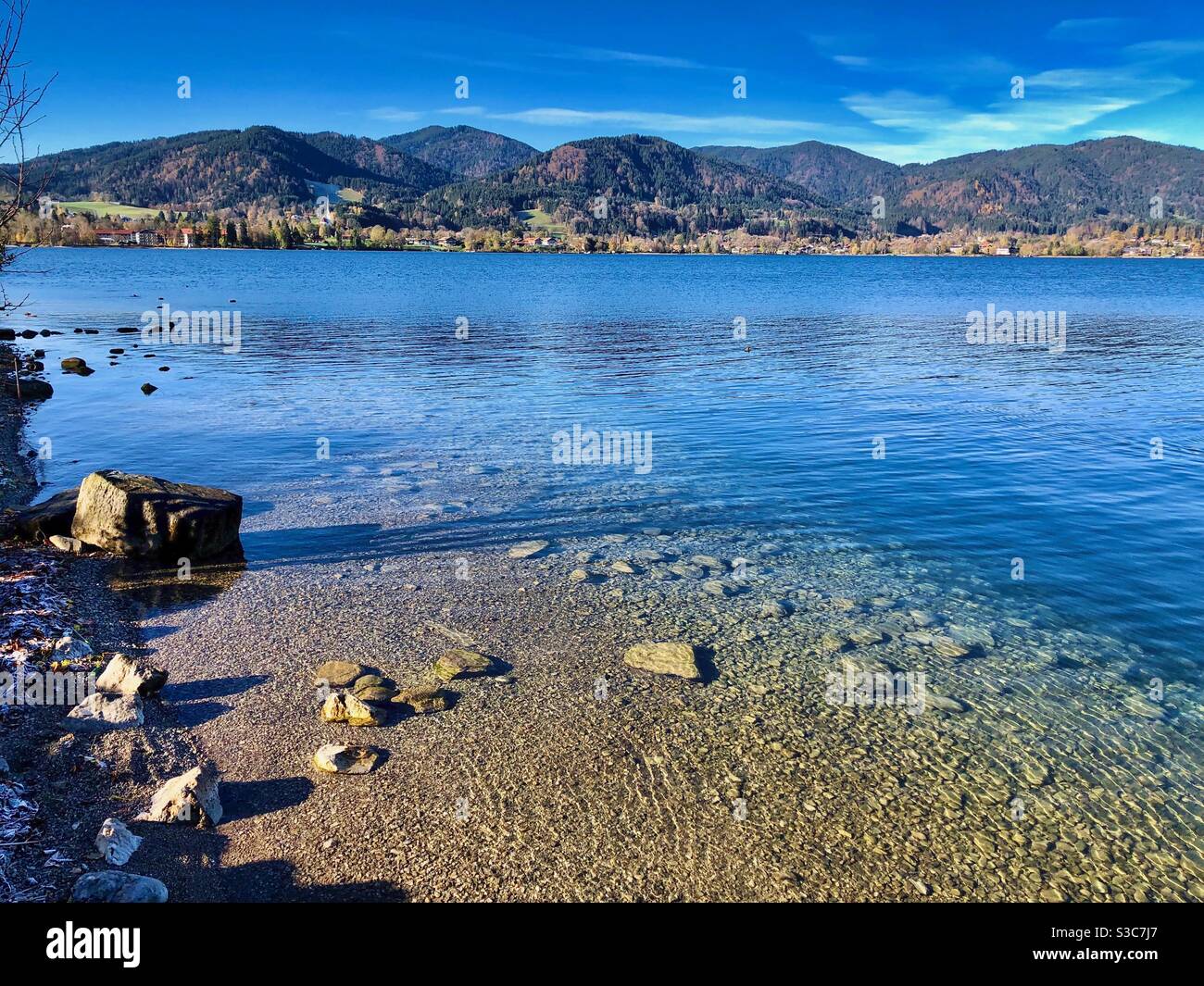 Mountains view at lake Tegernsee in Bavarian Alps, Germany Stock Photo ...