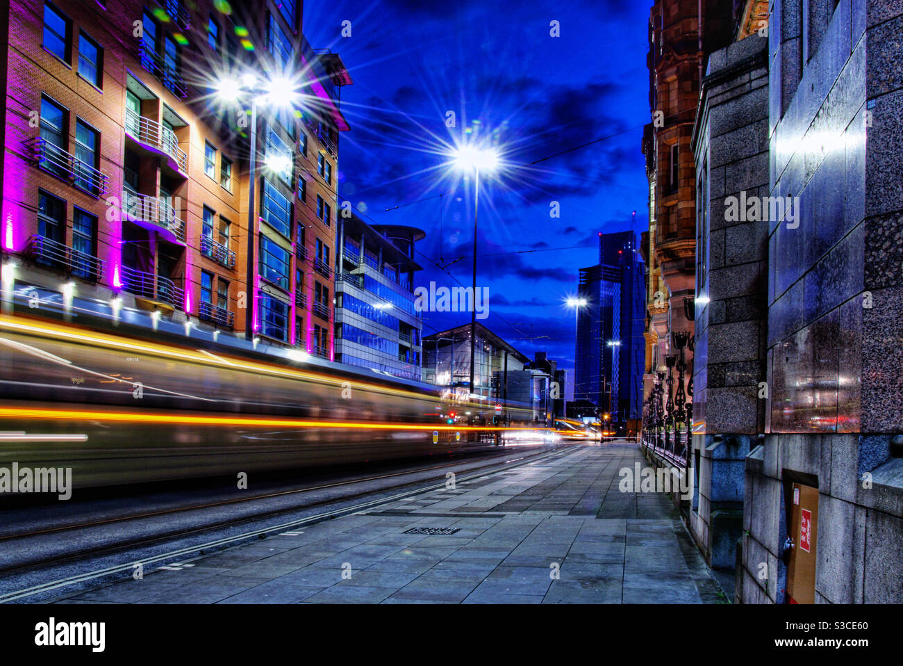 Metrolink tram at night hi-res stock photography and images - Alamy