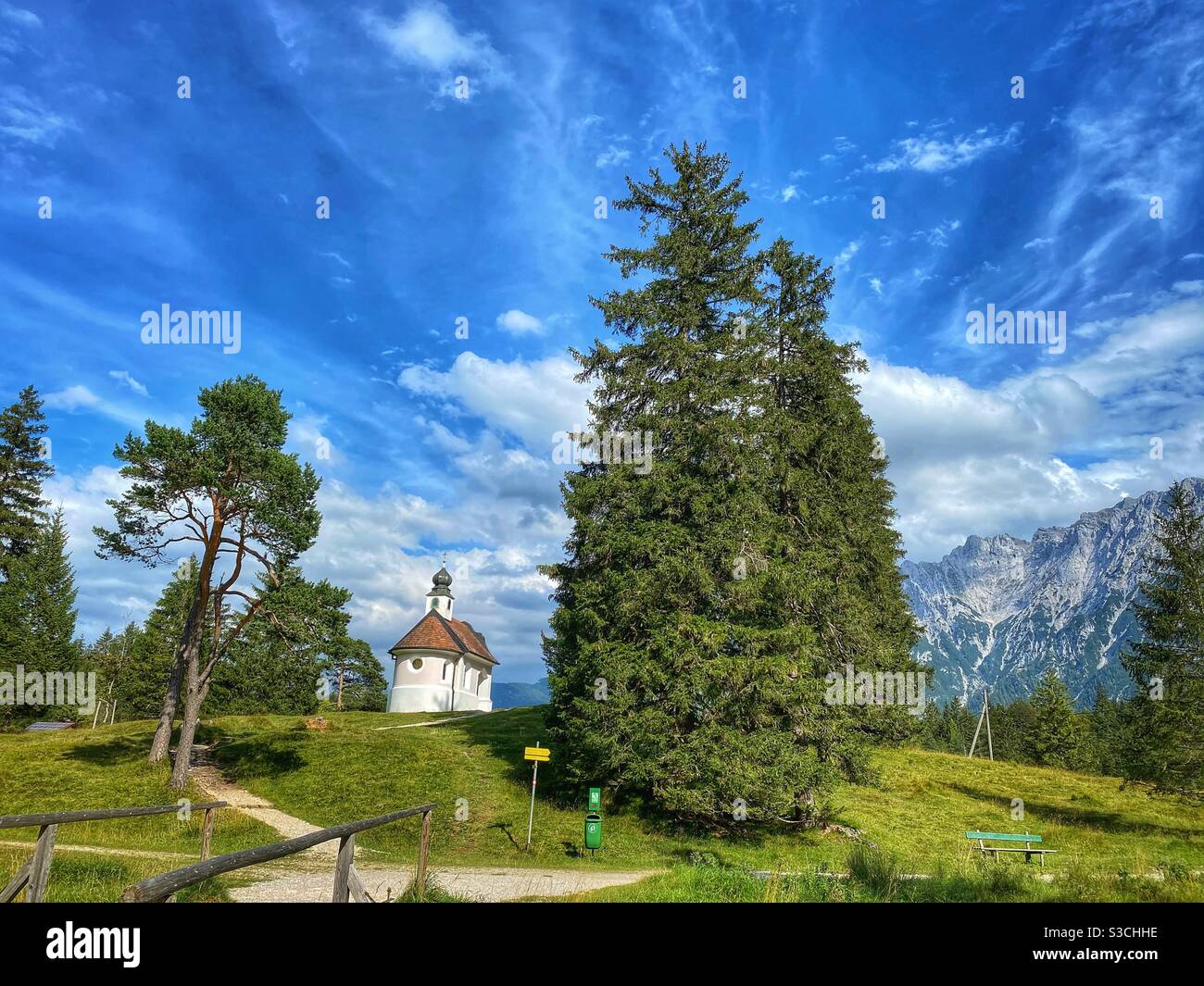Little alpine Church near Kranzberg mountain in Mittenwald, Germany ...