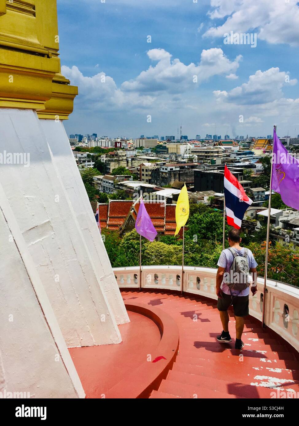 Walking down from temple on the mount Bangkok Thailand Stock Photo - Alamy