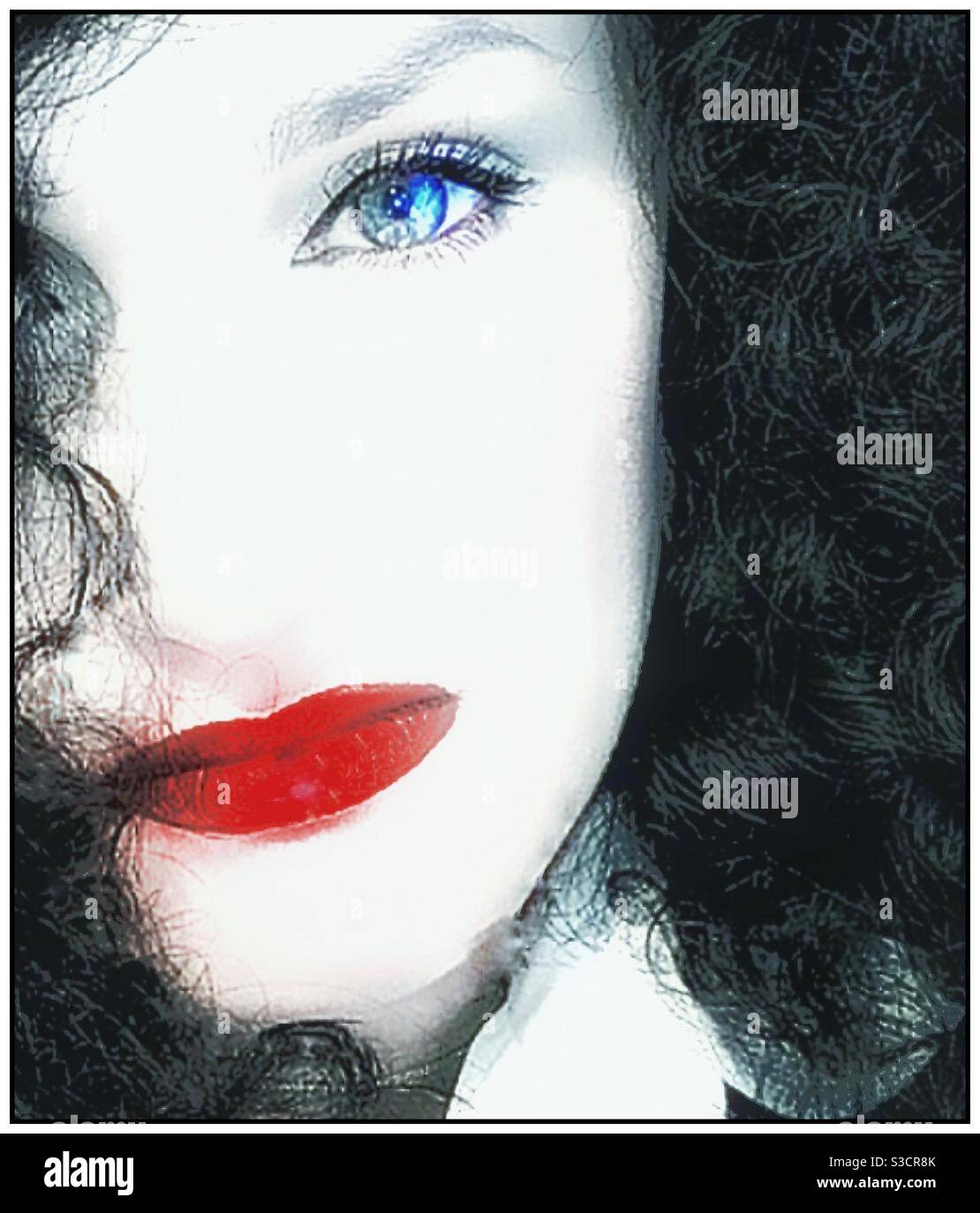 Blue eyes and red lips Stock Photo - Alamy