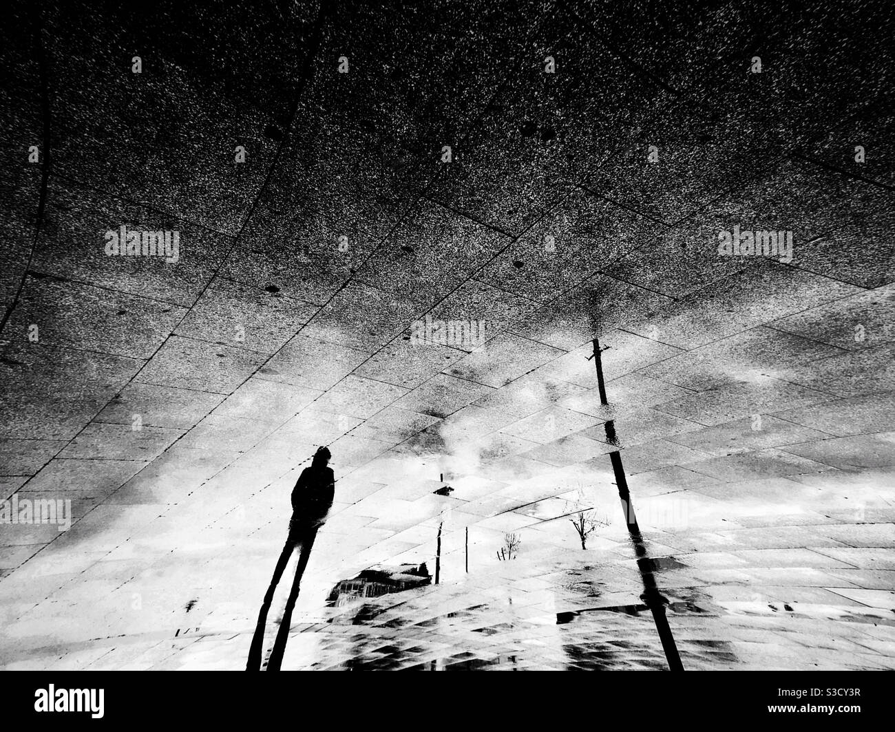 Upside down reflection view of silhouette person on the street Stock ...