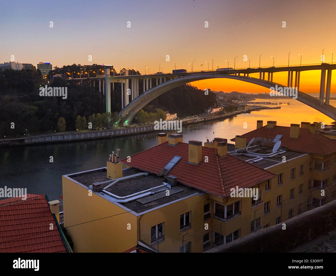 Sunset view of road bridge, Porto Stock Photo - Alamy