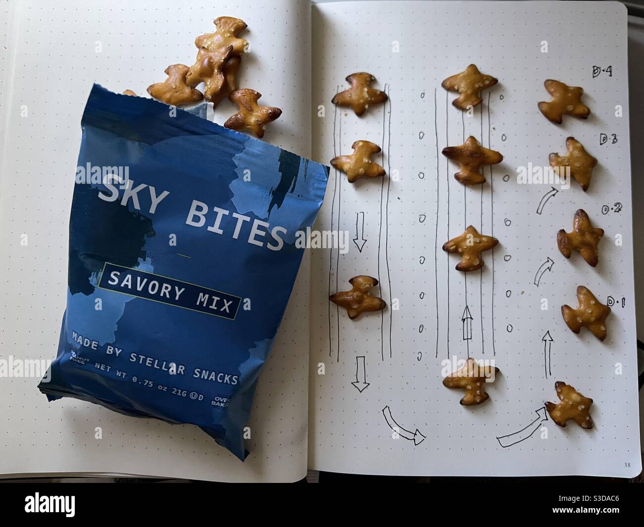 Planes shaped crackers lining up for takeoff and landing on page of a ...