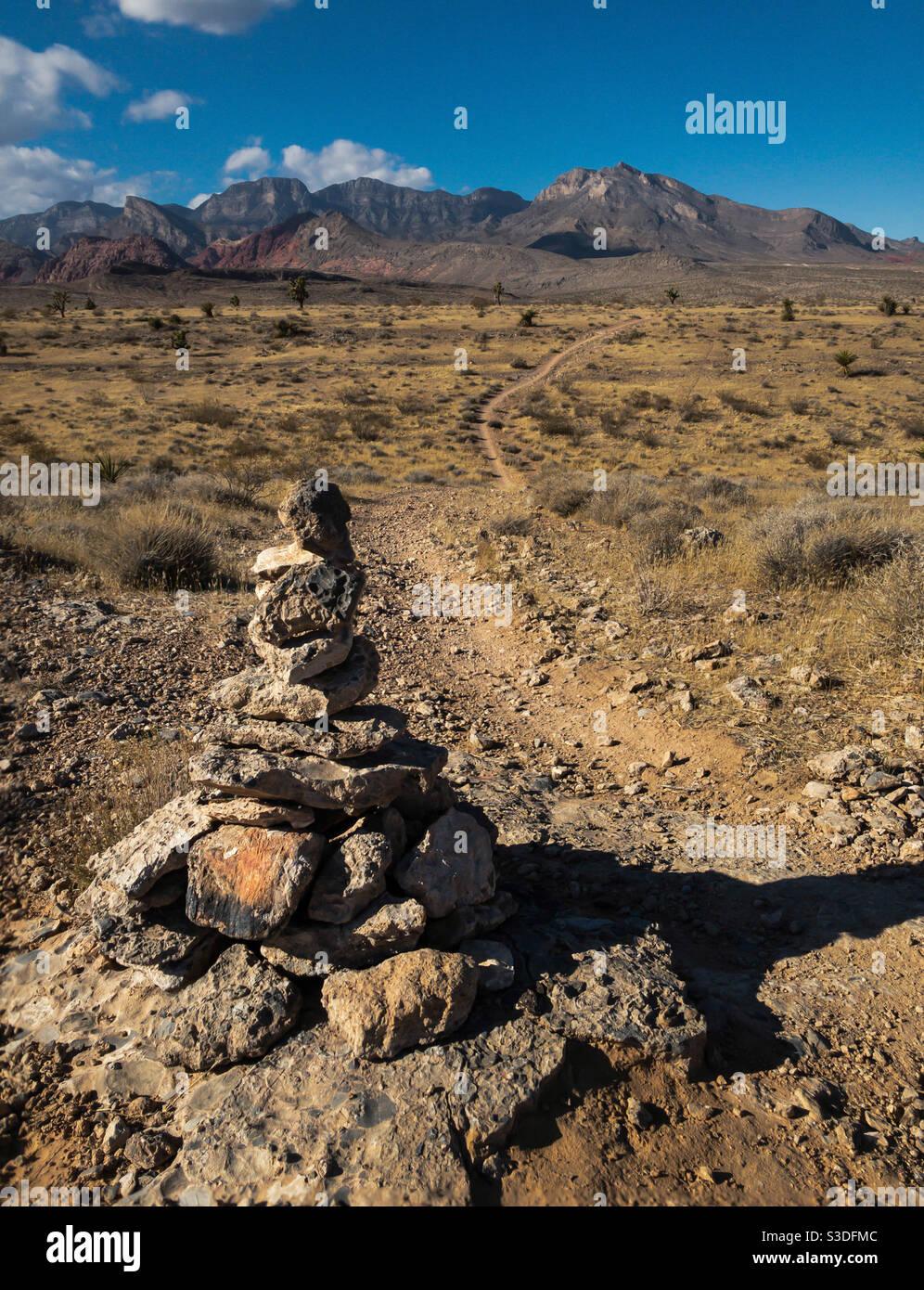 Hiking trail and cairn in the desert at Red Rock Canyon Conservation ...