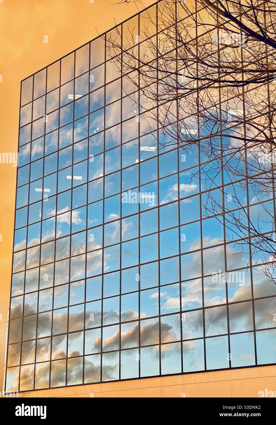 Modern glass and steel reflecting evening sky Stock Photo - Alamy