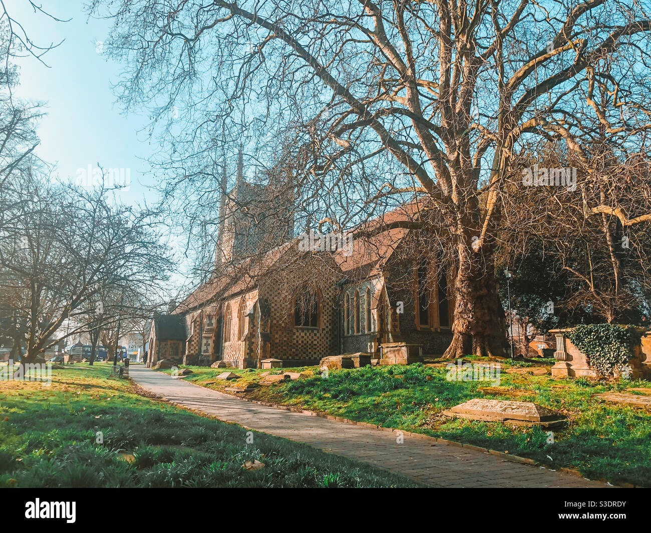 A rear view of Reading Minster of St Mary the Virgin, a church in ...