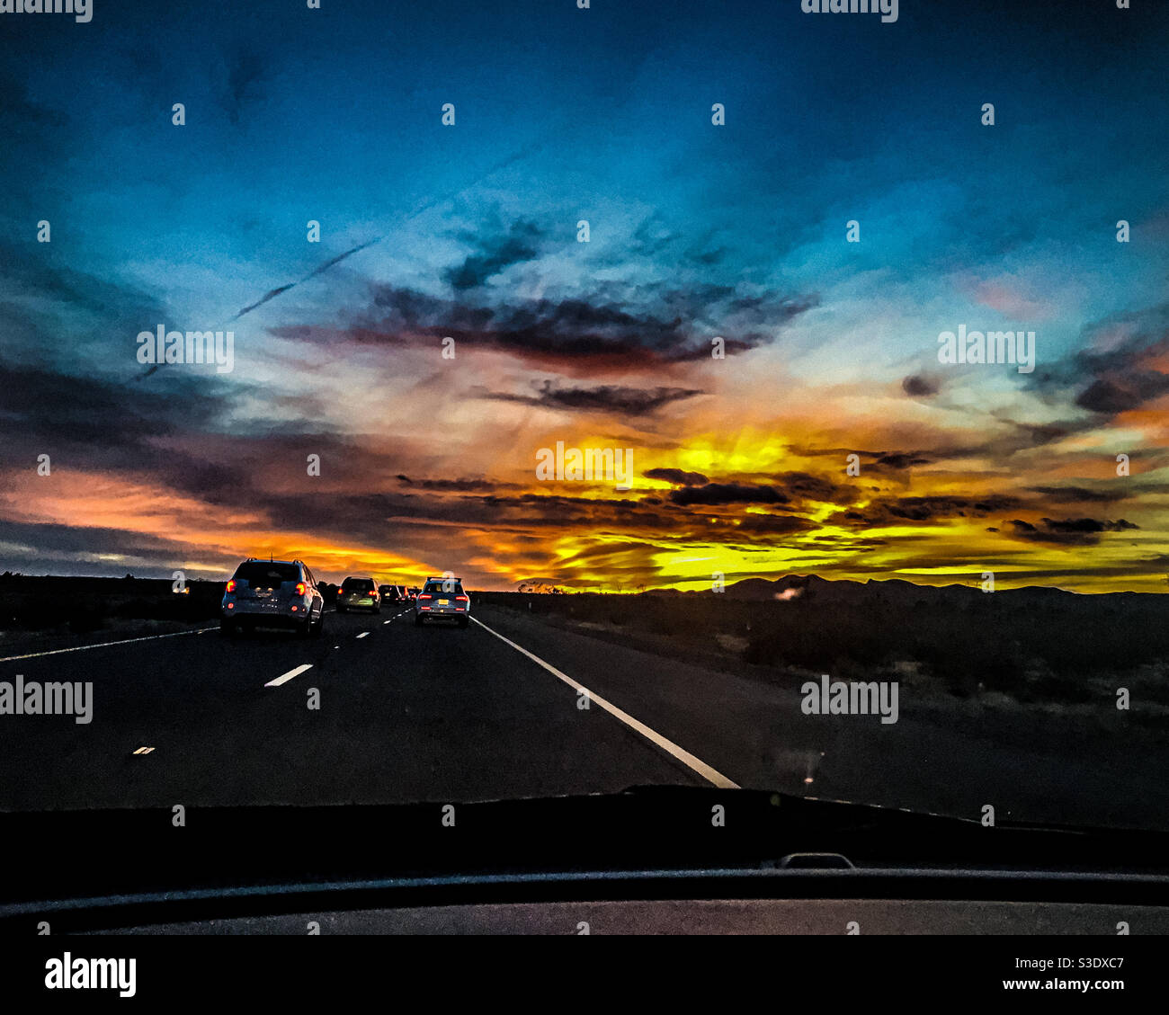 Driving into a beautiful California sunset coming back from Las Vegas ...