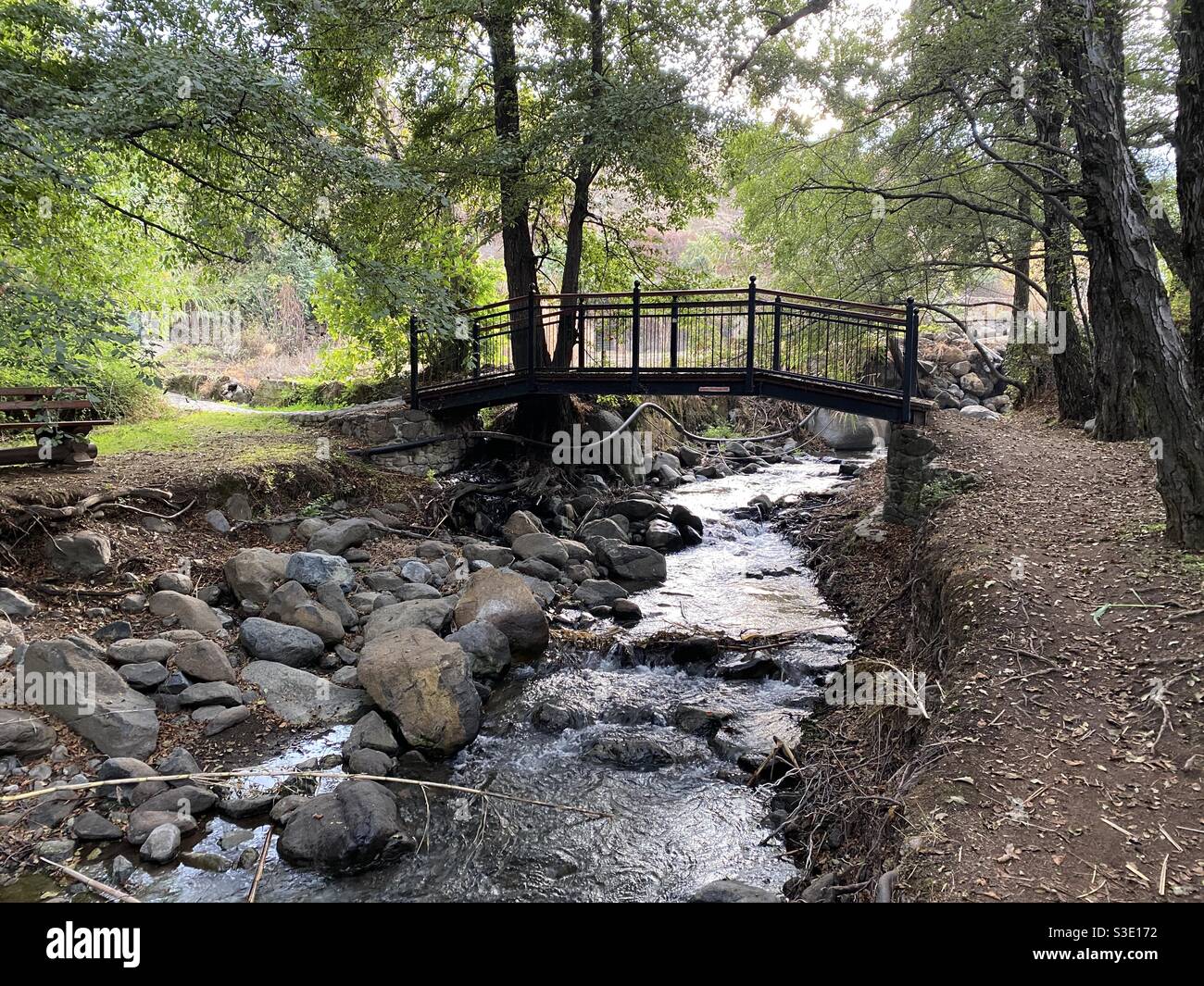 Beautiful river bridge in a mountain village hiking trail Stock Photo ...