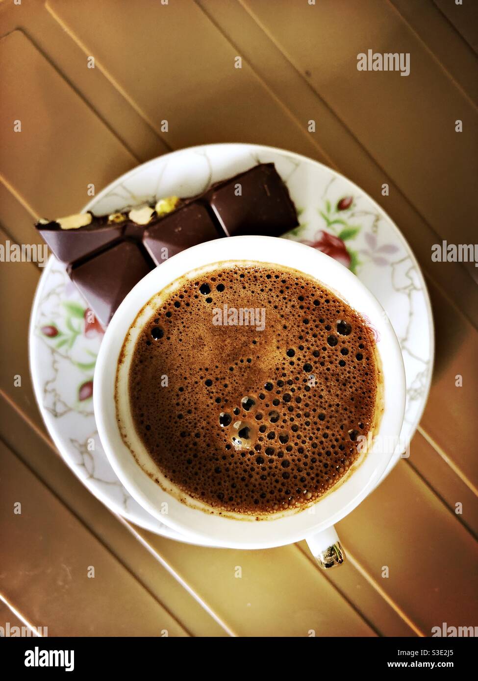 Turkish coffee served with chocolate photographed from top view Stock ...
