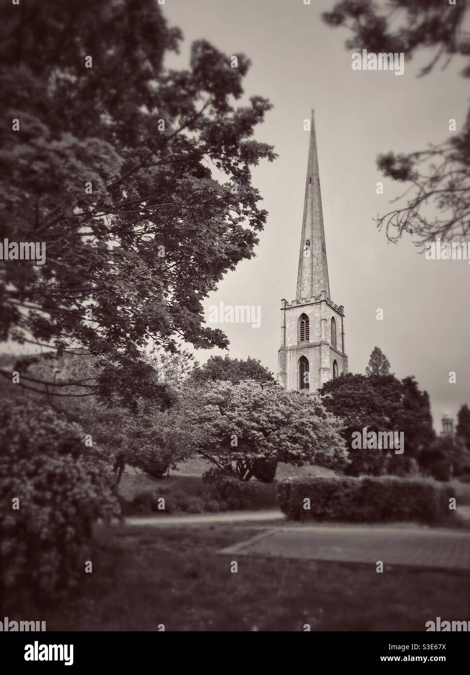 The 15thC tower of the medieval church of St. Andrew. The dome of the ...