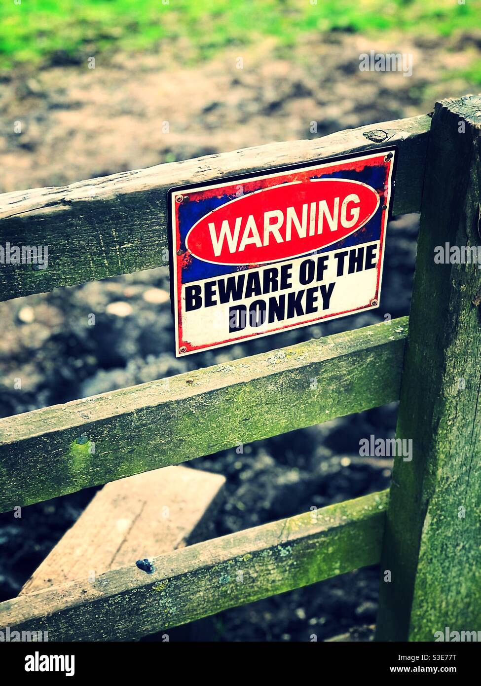 Warning sign Beware of the Donkey Stock Photo - Alamy