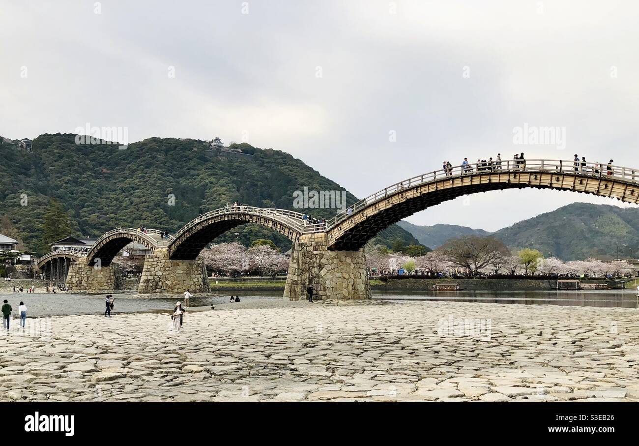 Kintaikyo bridge, traditional wooden arch bridge in Iwakuni city ...