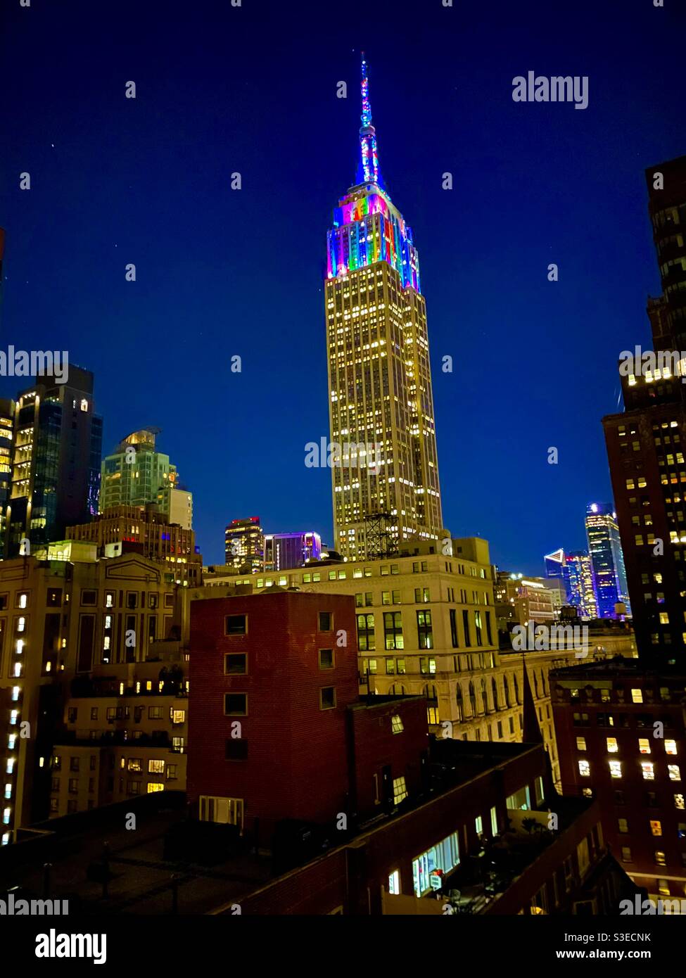 Multicolored LED lights on the Empire State building Stock Photo - Alamy