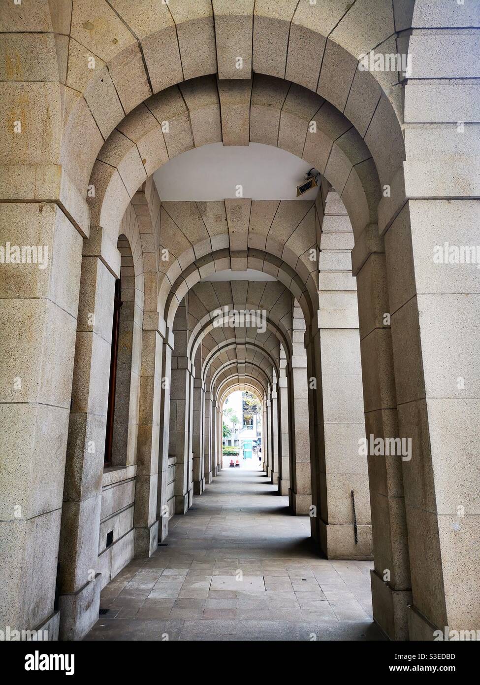 Arched corridor at the court of final appeal building in Hong Kong ...