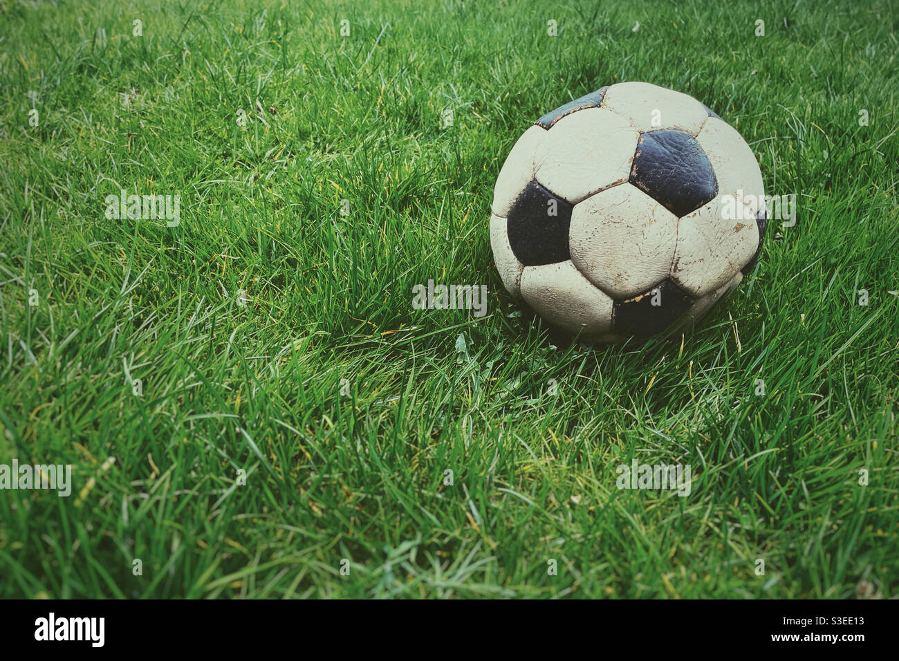 Old deflated football in long grass Stock Photo - Alamy