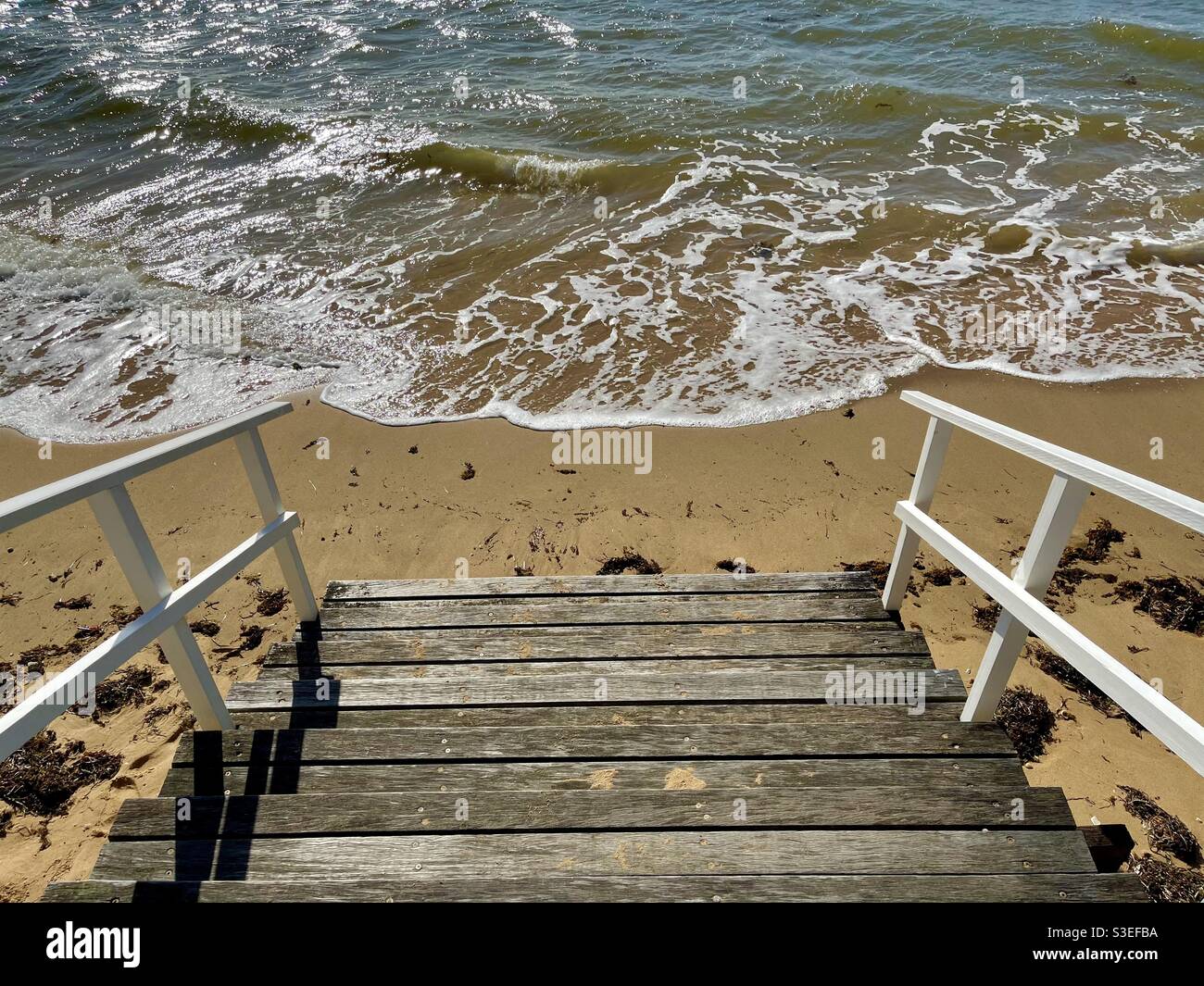 Stairs down to the beach in Margate, Queensland, Australia Stock Photo ...