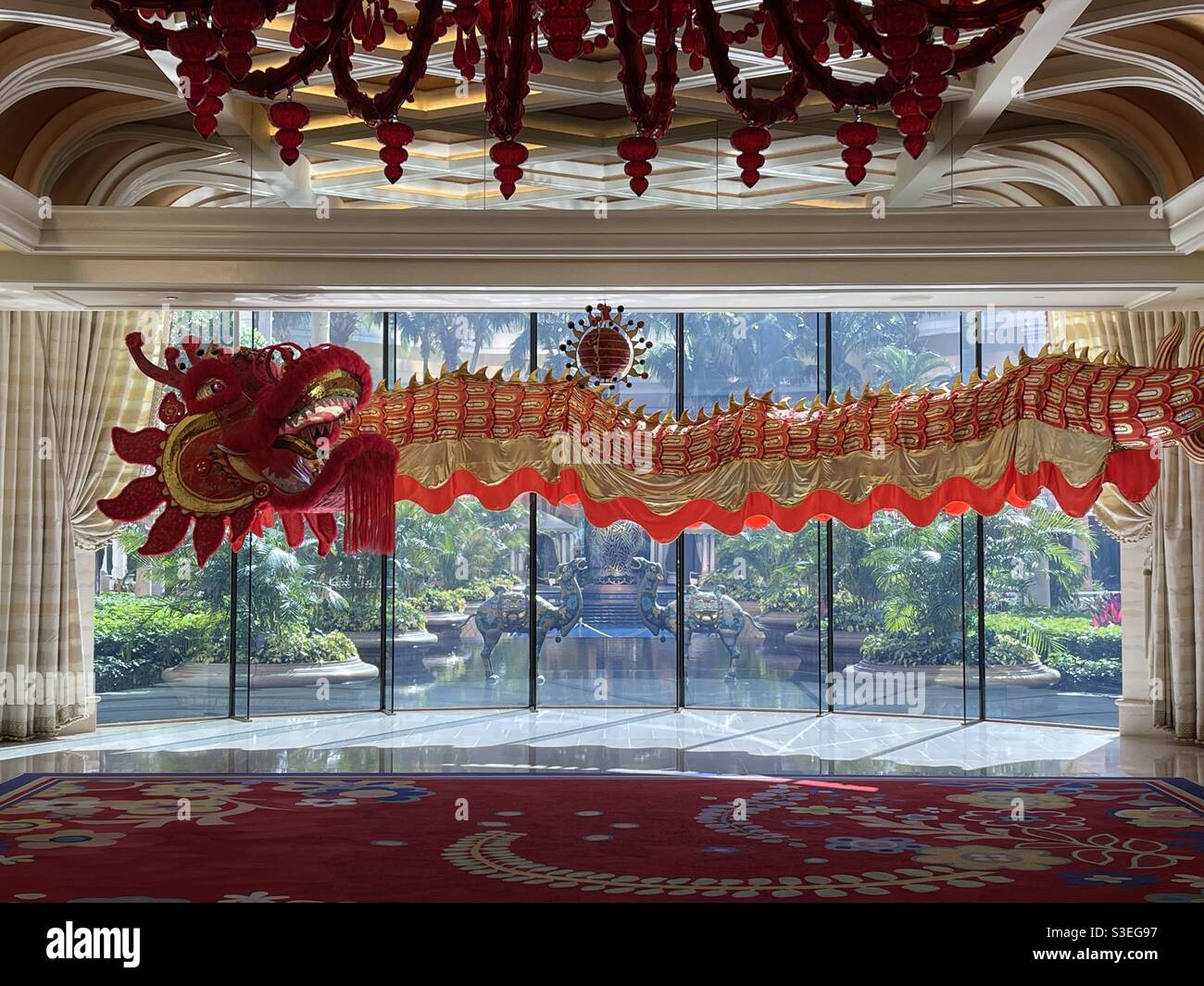 Red Dragon decorated in the hall to celebrate Chinese New Year in Macao ...