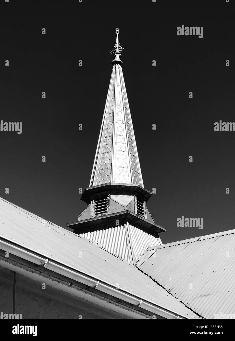 Black and white image of a church steeple - Congregational Church in ...