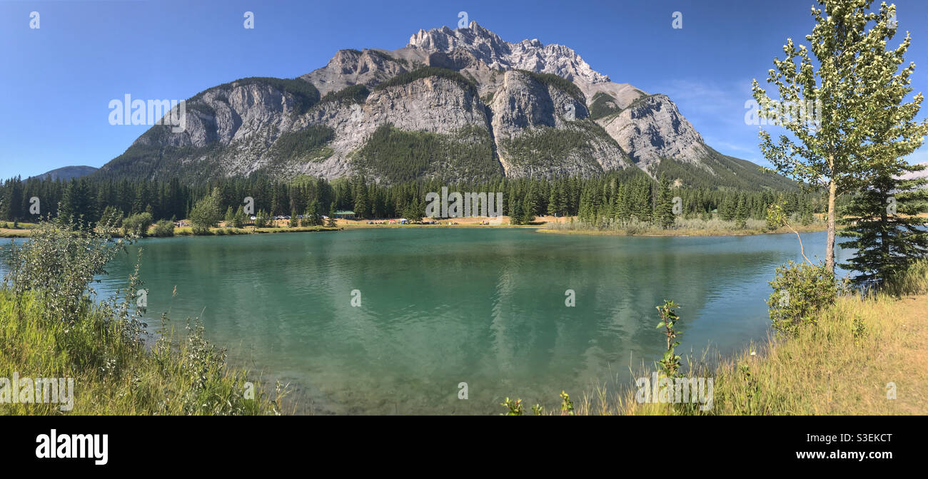 Panorama of Cascade Pond, below Cascade Mountain in the Canadian ...