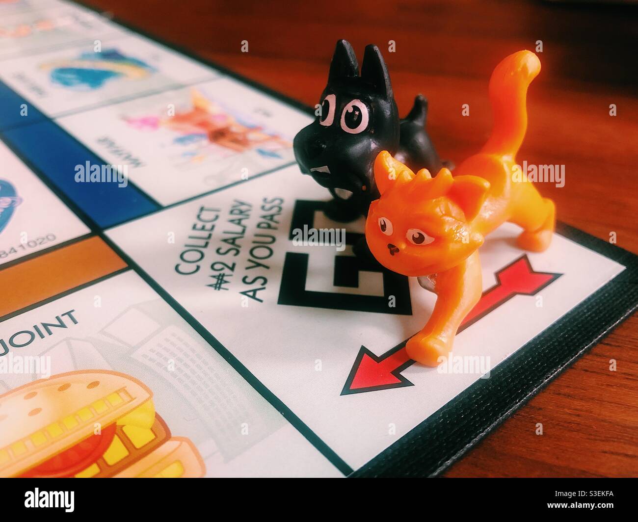 Kid’s monopoly cat and dog on start Stock Photo - Alamy