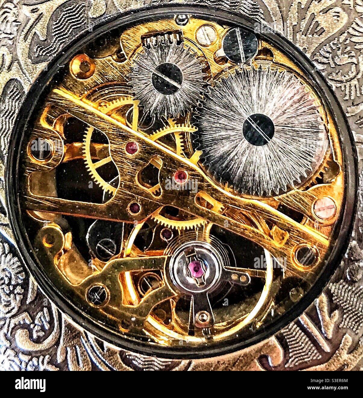 Timepiece. Pocket watch movement Stock Photo - Alamy