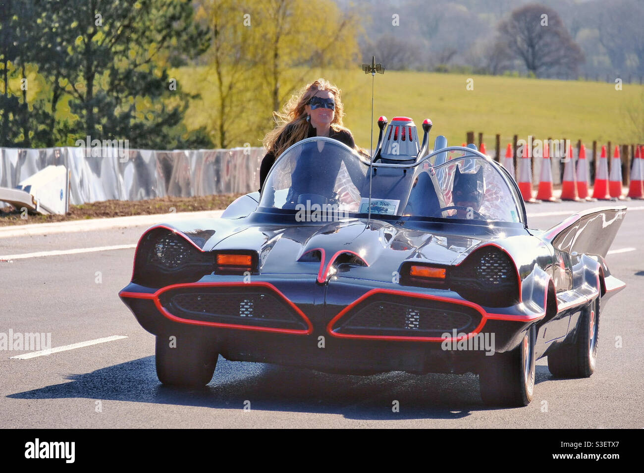 Batman and Cat Woman driving the Batmobile on the new Congleton link ...