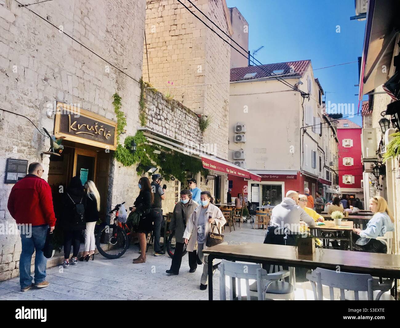 A street life in city centre of Split, Croatia near the restaurant of ...